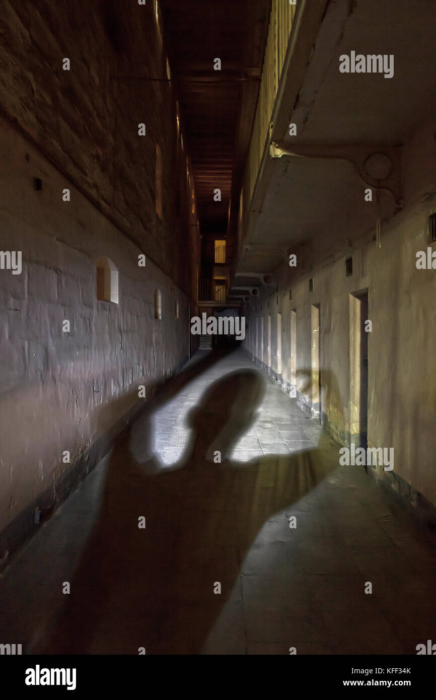 Dark obscure and creepy corridor in the old British prisons at ...