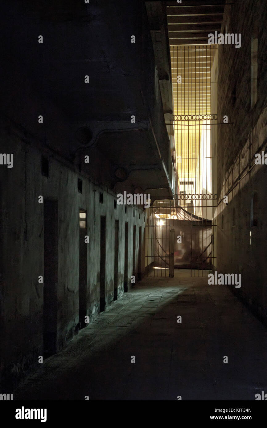 Dark obscure and creepy corridor in the old British prisons at ...