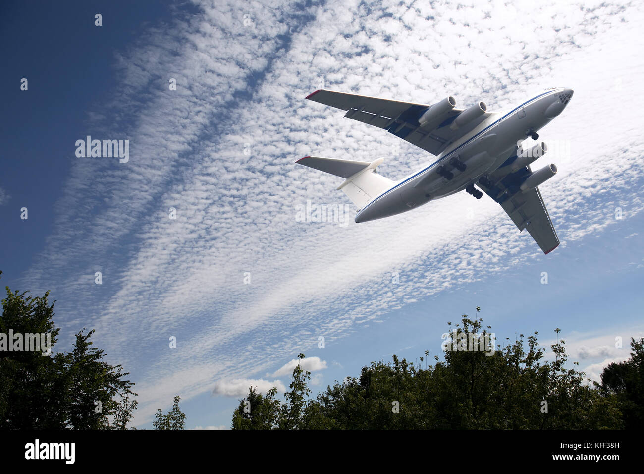 Plane take off landing sunny day blue sky and sun hi-res stock ...
