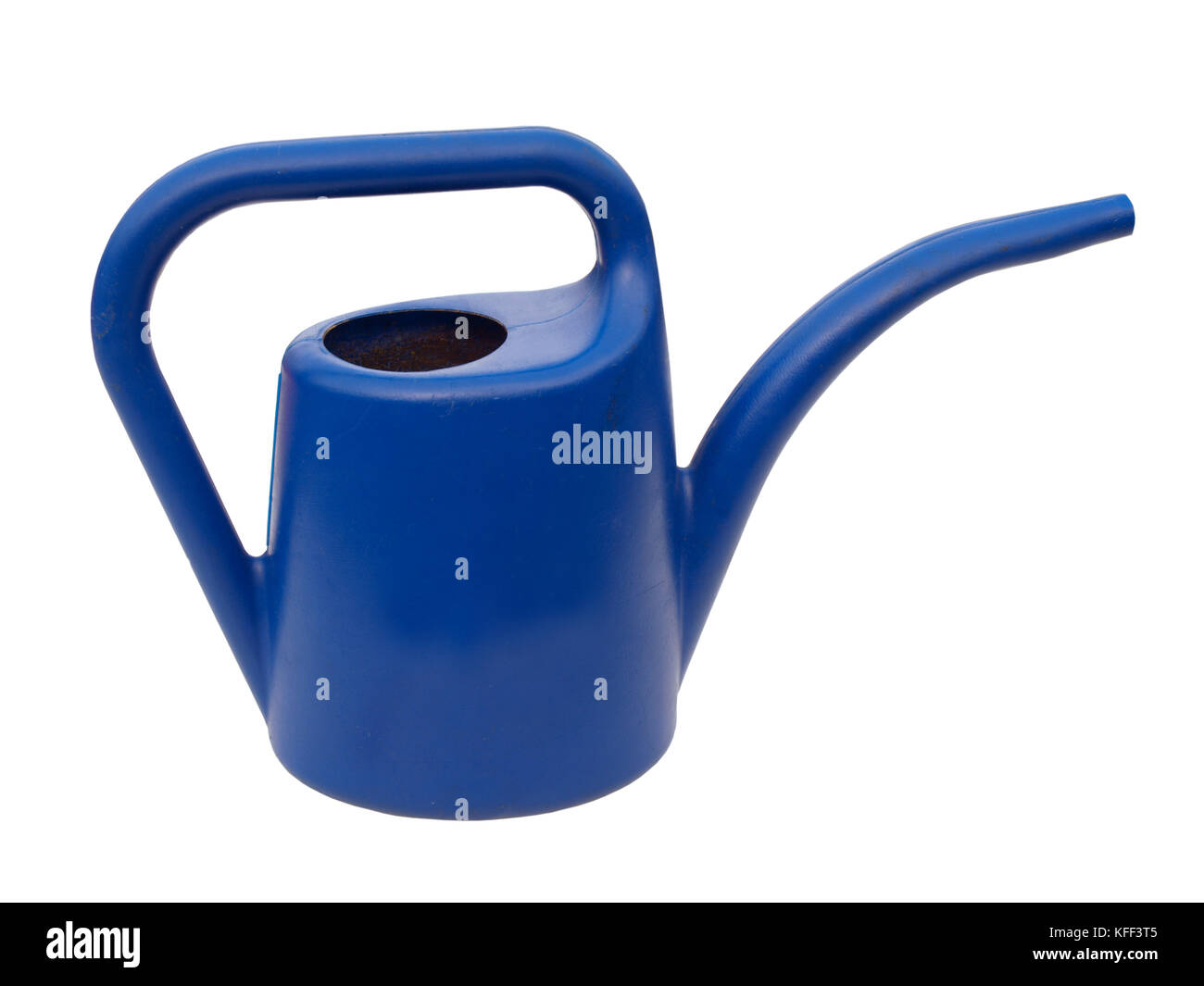 Blue color plastic watering can, isolated on white Stock Photo - Alamy