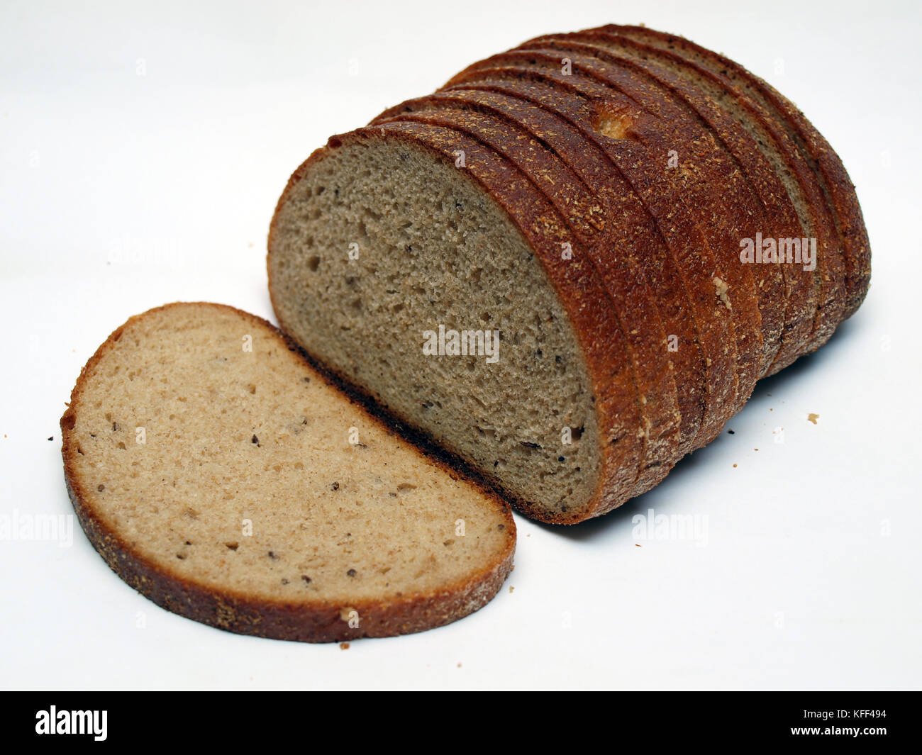 Sliced fine rye bread, close up on white background Stock Photo - Alamy