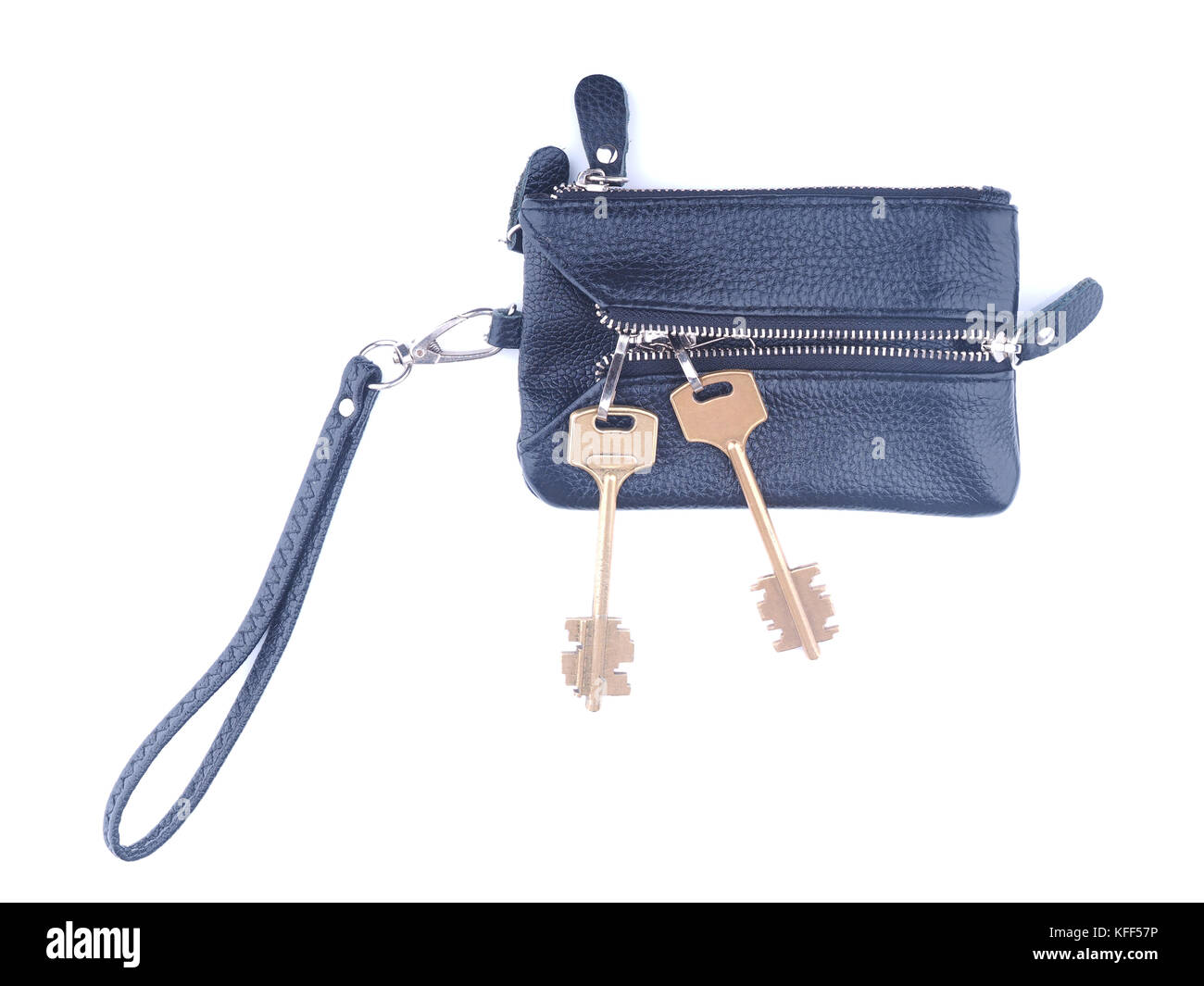 black purse with keys on a white background Stock Photo - Alamy