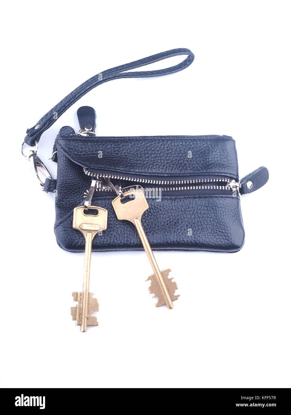 black purse with keys on a white background Stock Photo - Alamy