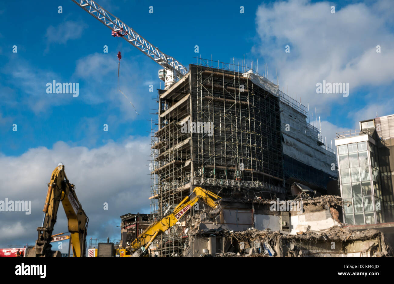 Demolition 1970s St James Centre, Leith Street, Edinburgh, Scotland, UK ...