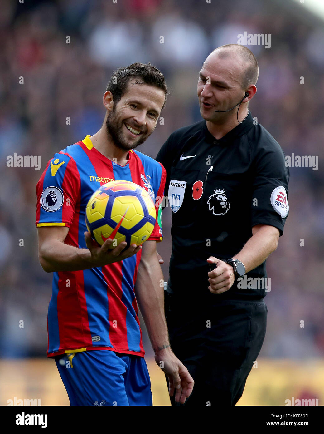 Crystal Palace's Yohan Cabaye with match referee Robert Madley (right ...