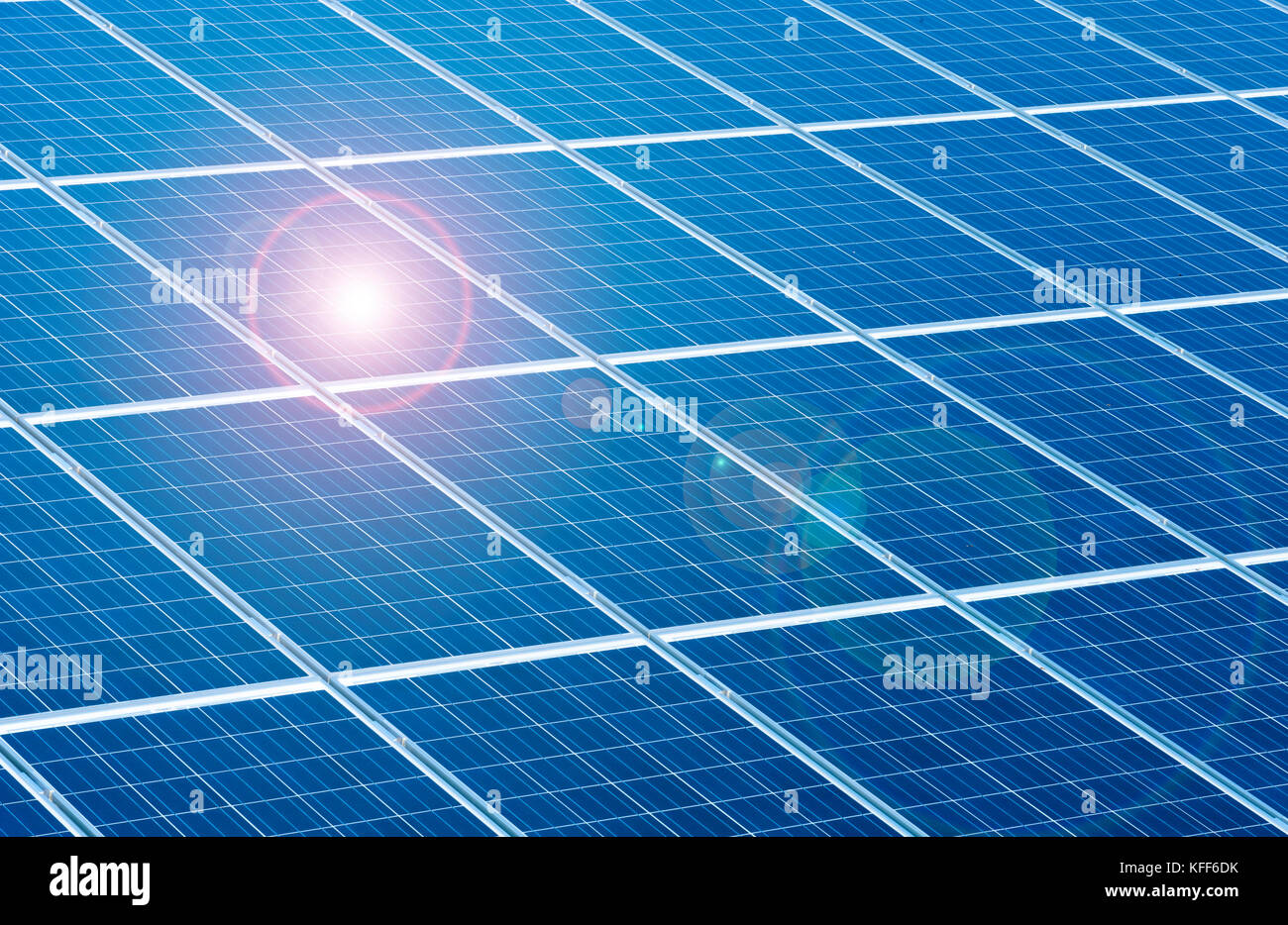 solar panels on roof with reflection of sun beams Stock Photo - Alamy
