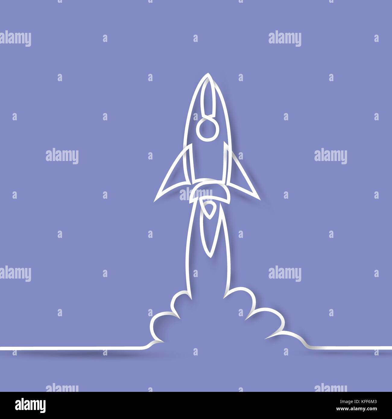 Continuous line drawing with paper strips. Start up rocket icon. Vector ...