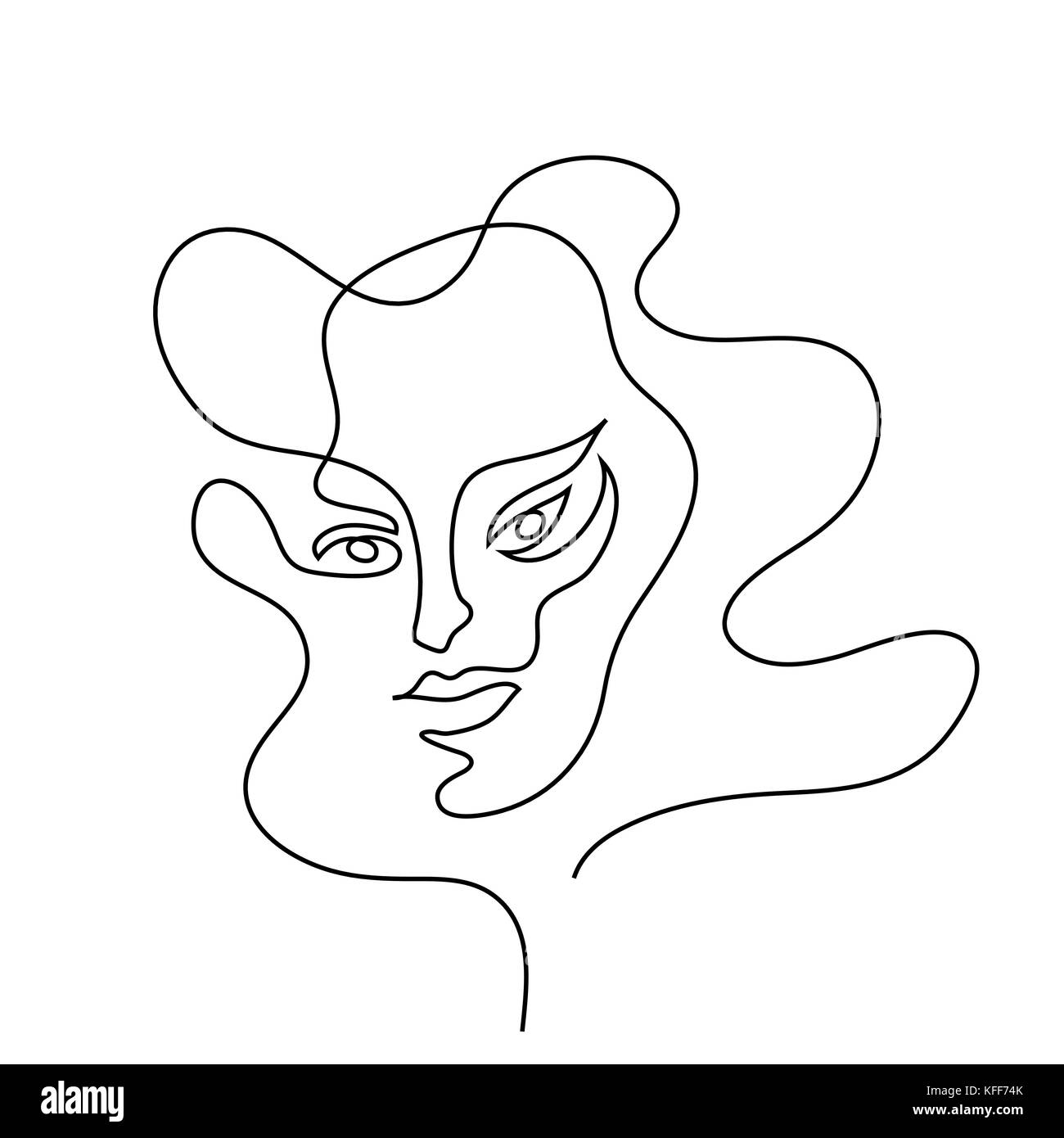 Continuous line drawing. Abstract portrait of a woman. Vector ...