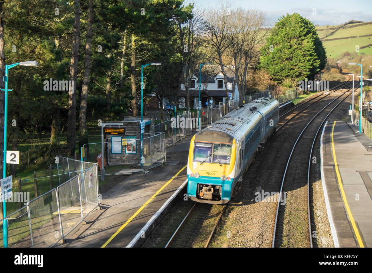 Arriva,trains,train,on,track station, at Ferryside,station,on,the,line ...