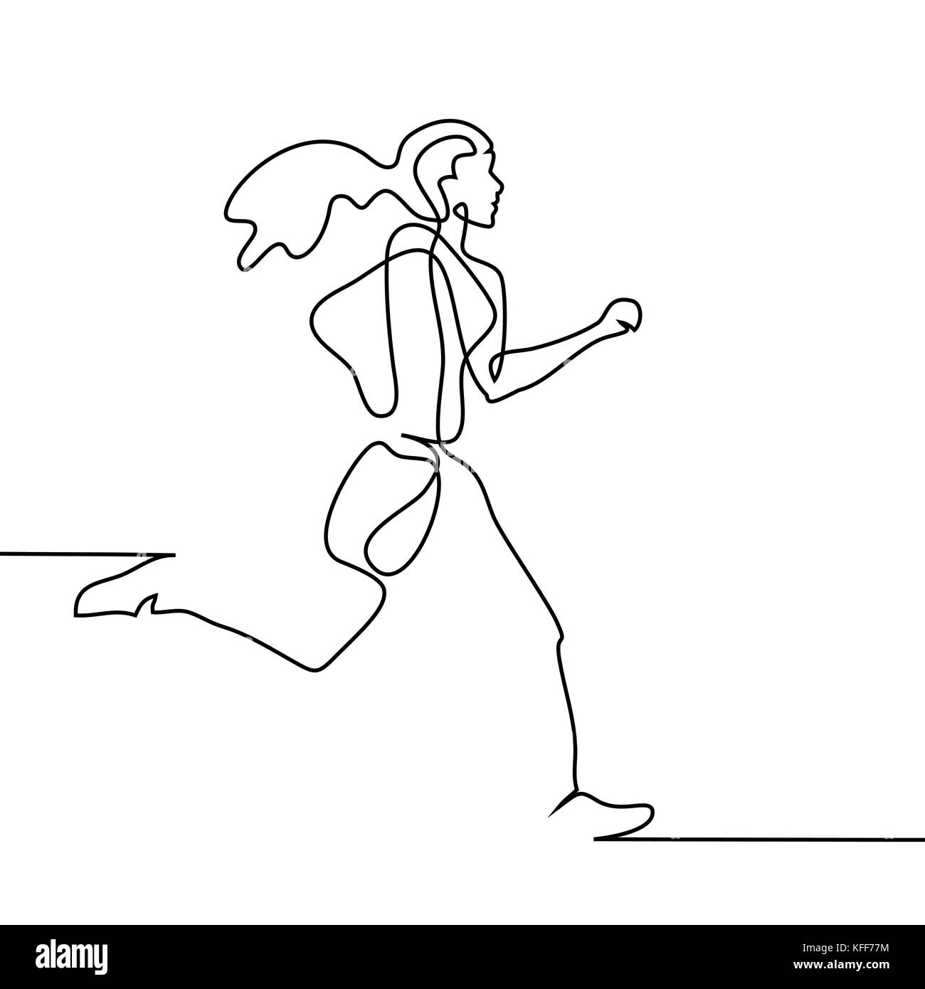 Continuous line drawing. Sport running woman on white background. Vector illustration Stock ...