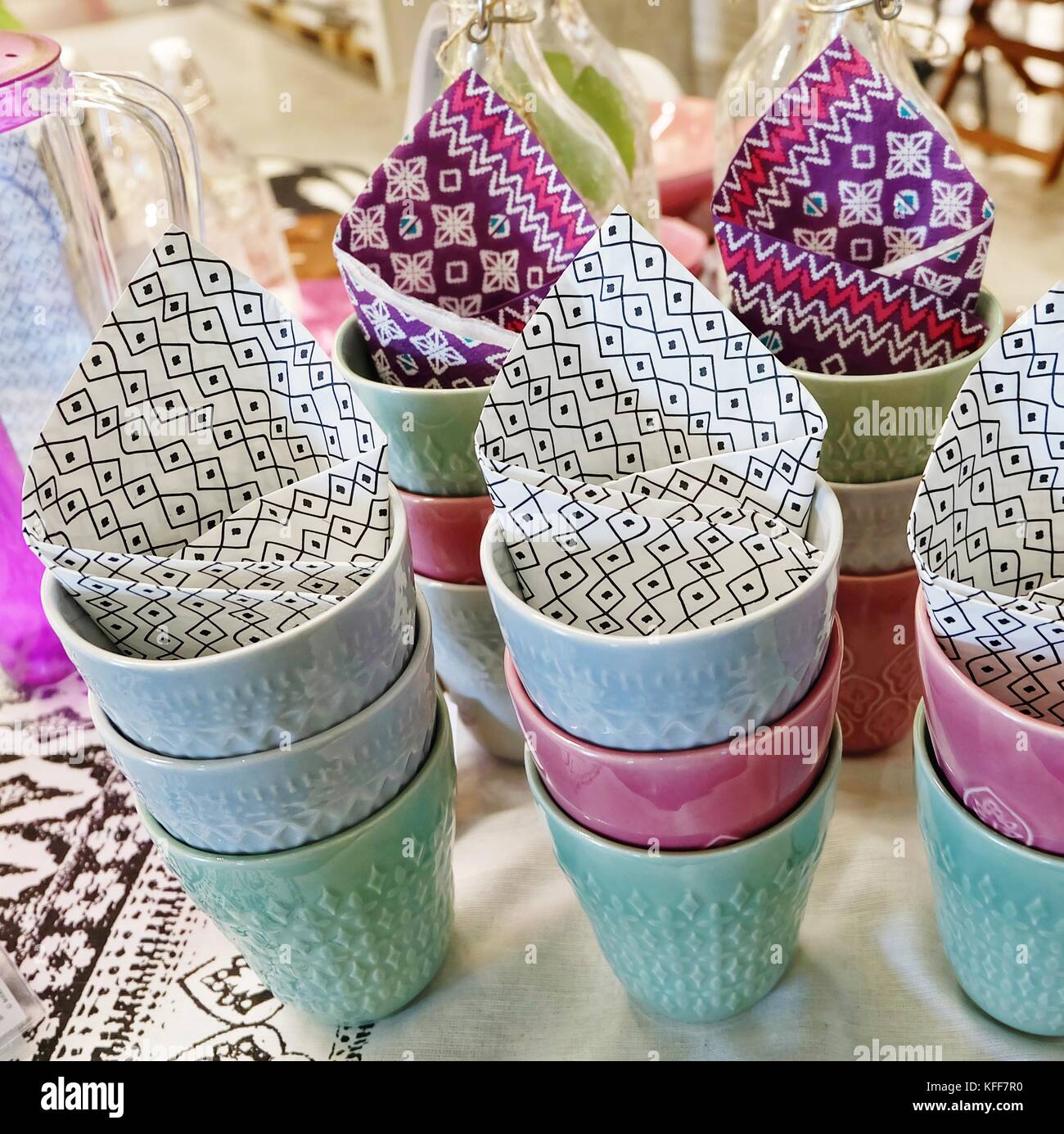 Kitchen Utensil, Set of Empty Cups with Paper Napkin Used to Set A ...