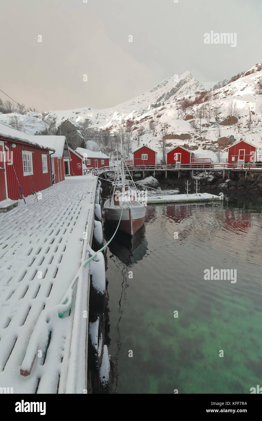 S.W.-wards view over the snowy harbor with floating moorings and ...