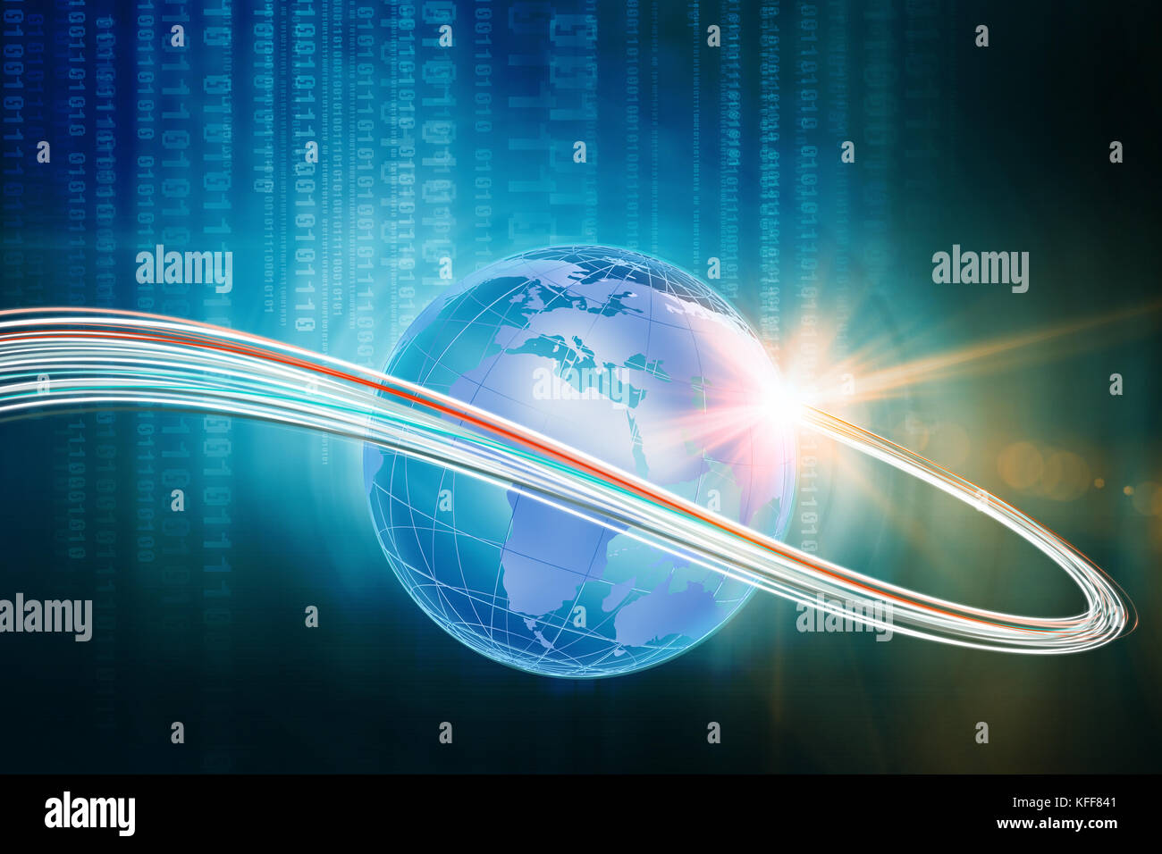 Growing digital technology through the world, high speed data lines ...