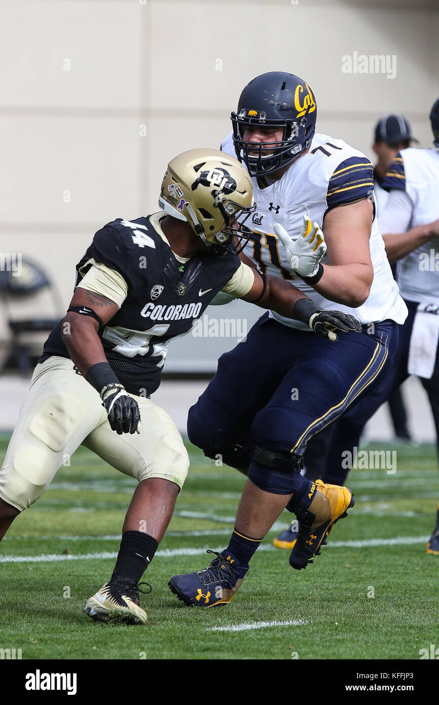 The Second Half. 28th Oct, 2017. Cal's Jake Curhan gets set to block ...