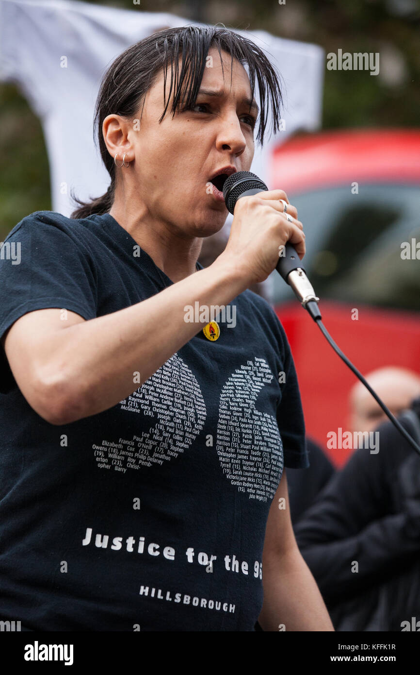 London, UK. 28th October, 2017. Becky Shah of the Hillsborough Justice ...