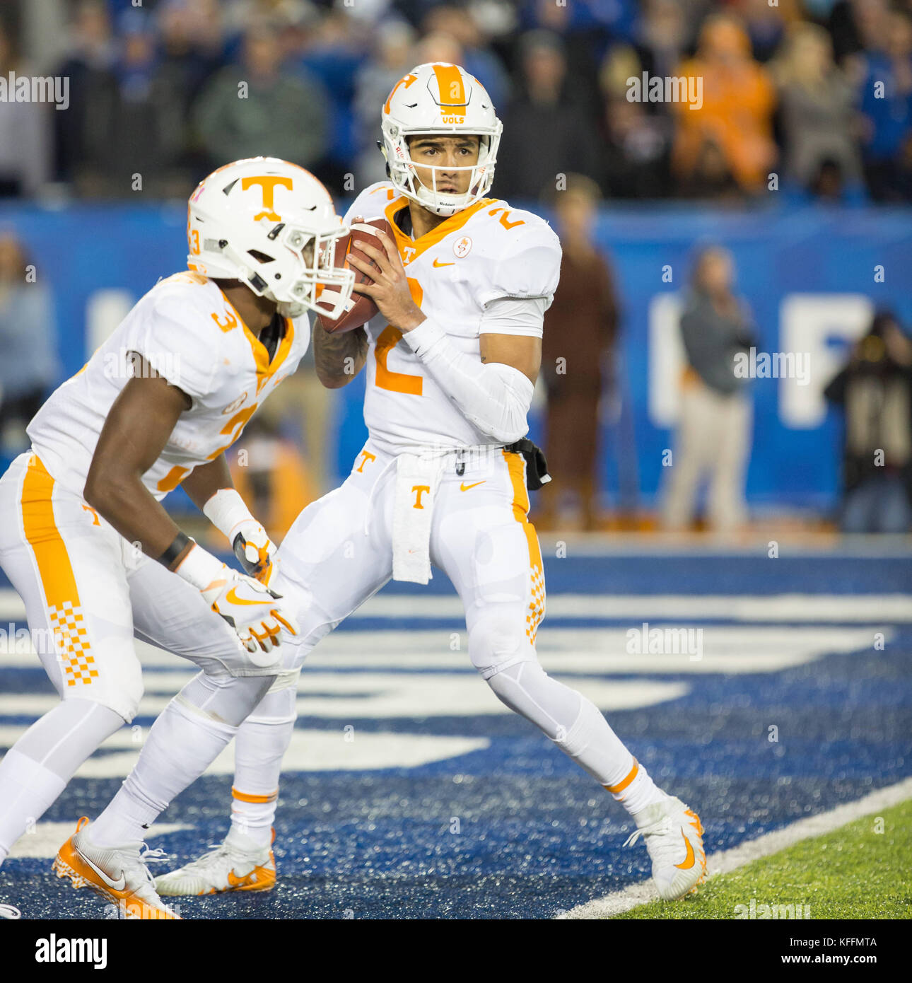 Lexington, KY, USA. 28th Oct, 2017. Tennessee QB Jarrett Guarantano #2 ...
