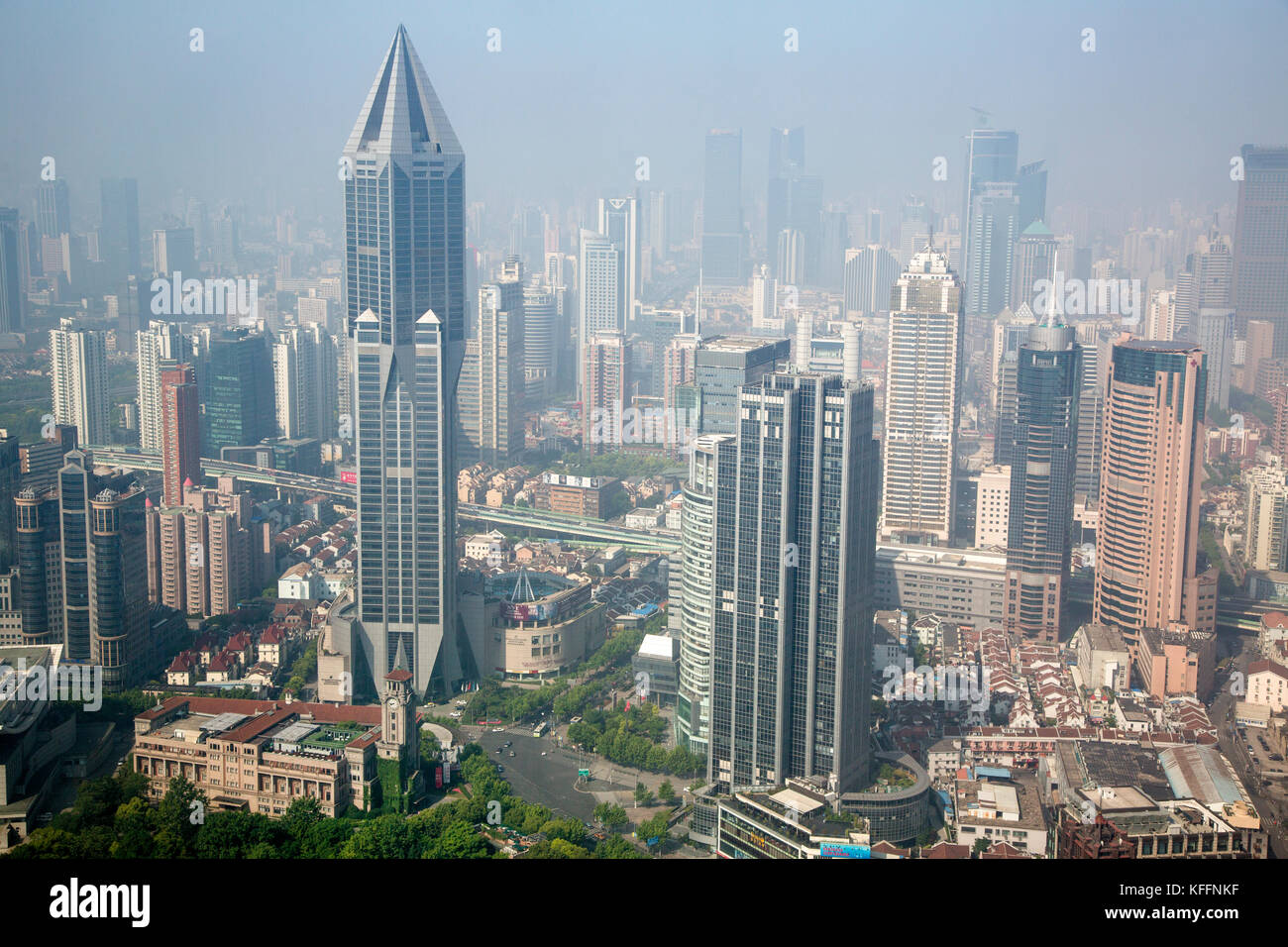 Aerial view of skyscrapers in downtown of Shanghai city, China Stock ...