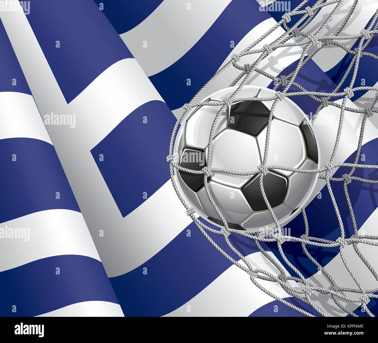 Soccer Goal. Greek flag with a soccer ball in a net. Vector ...
