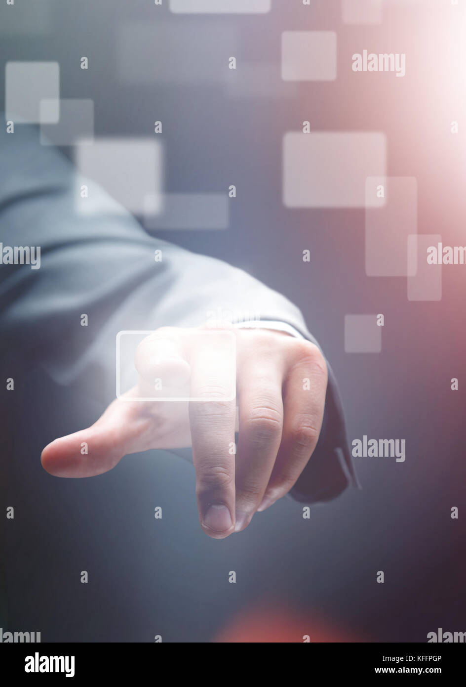 hand pushing a button on a touch screen interface Stock Photo - Alamy