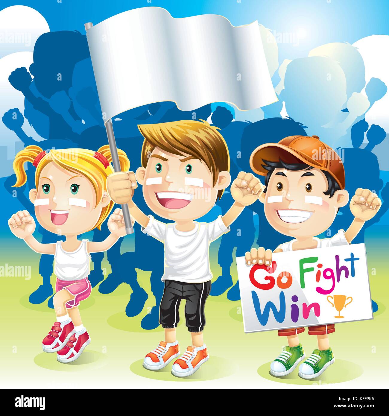 Group Kids Cheering with flag Stock Vector Image & Art - Alamy