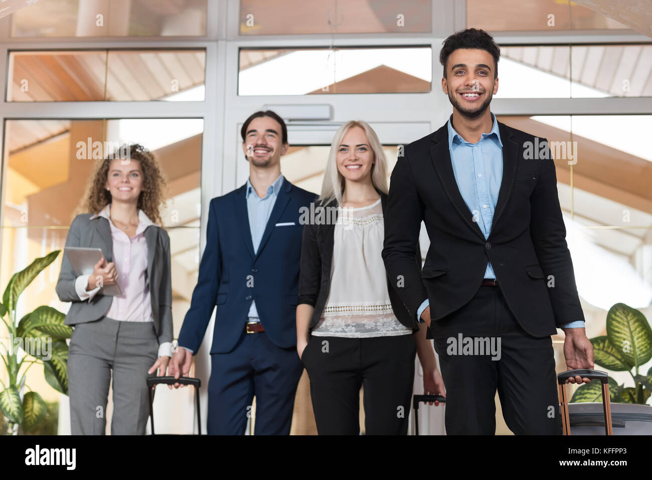 Business People In Hotel Lobby, Mix Race Businesspeople Group Guests ...
