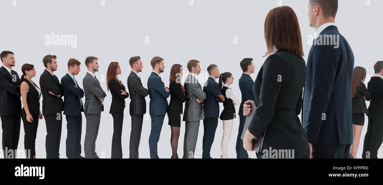 Profile of a business team in a single line against white background ...