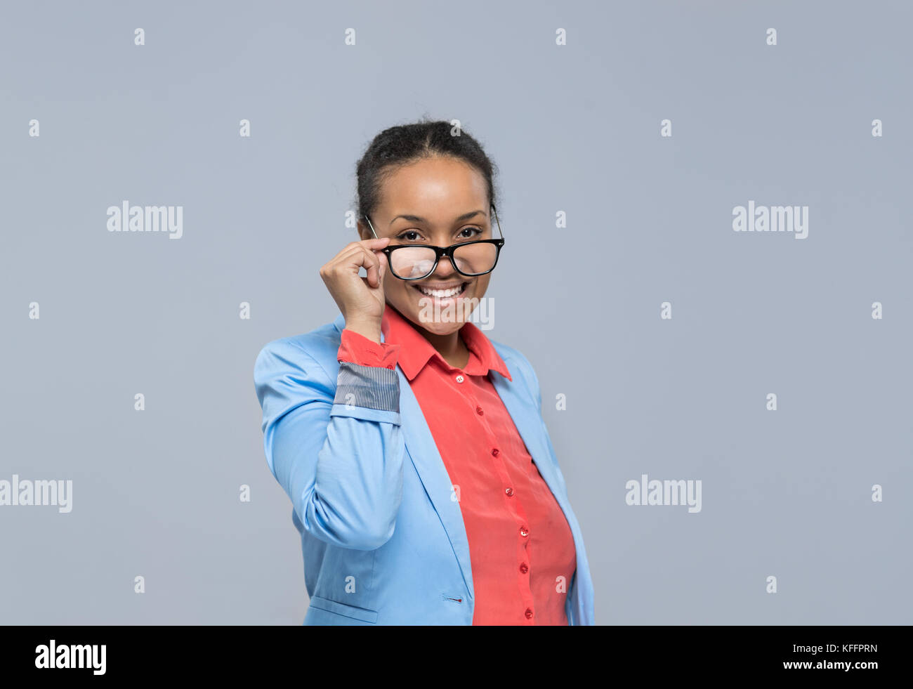 Young Business Woman Hold Glasses African American Girl Happy Smile ...