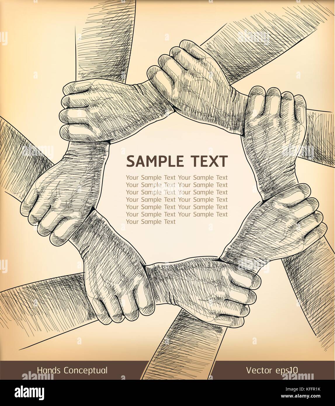 Unity Hands Drawing Concept Of Unity, Friendship, Solidarity Of The