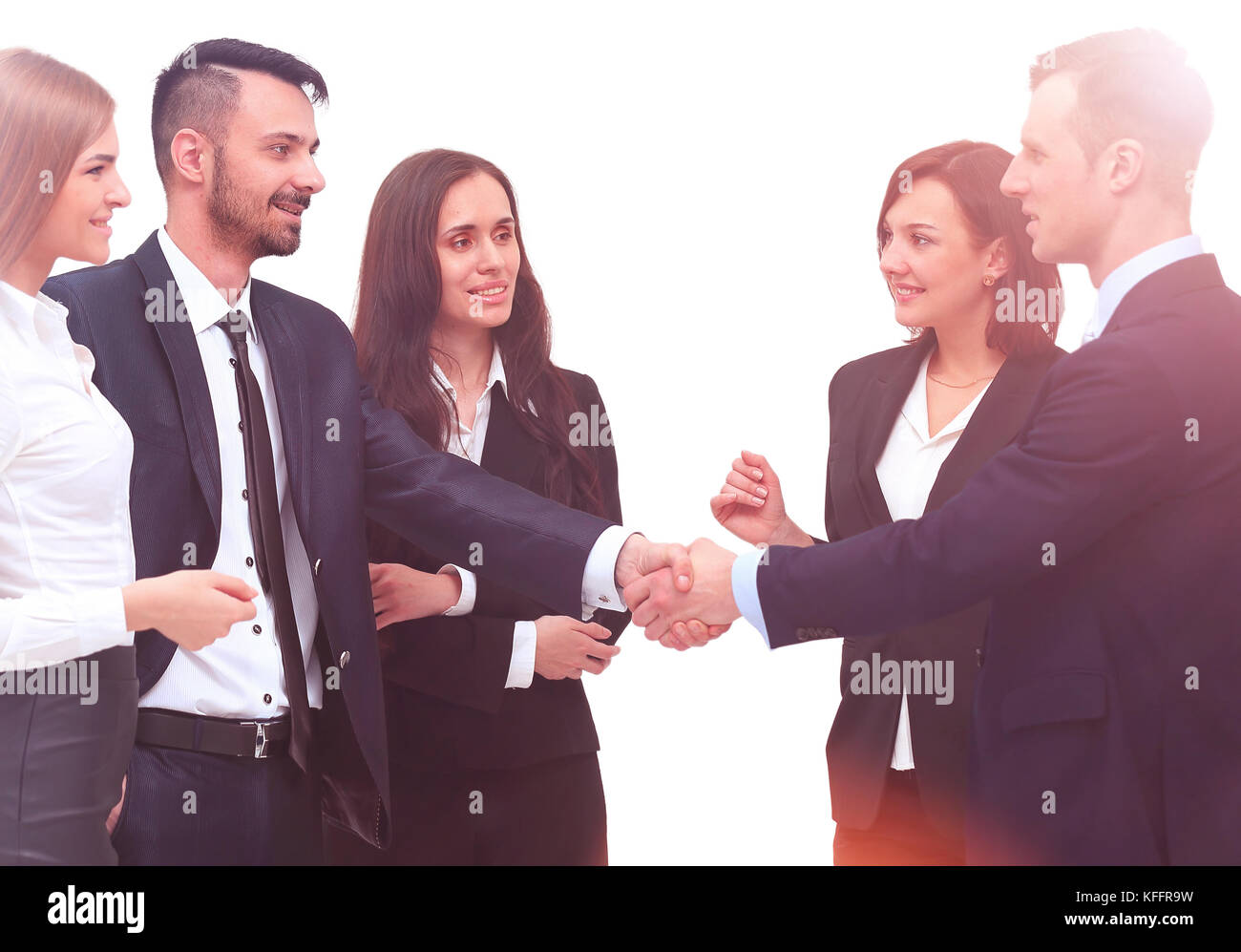 Group of young smiling business people isolated white background Stock ...