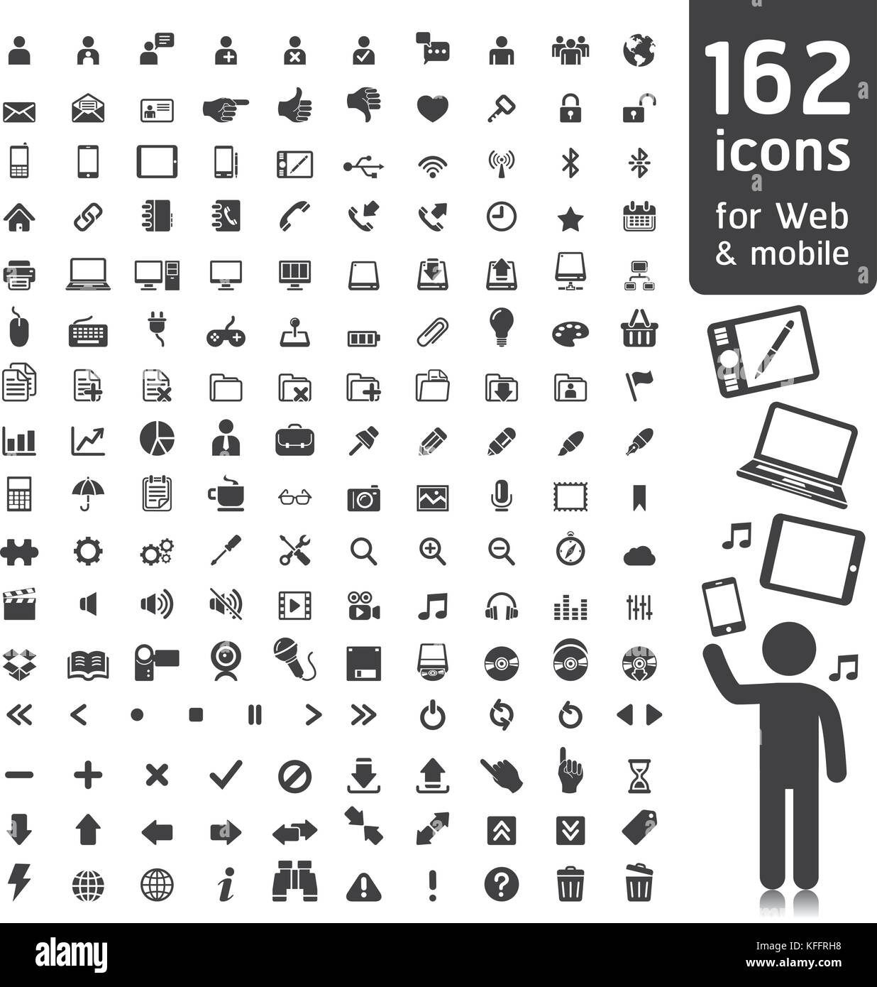 162 Icons for Web, Applications and Tablet Mobile. Vector Illustrations ...