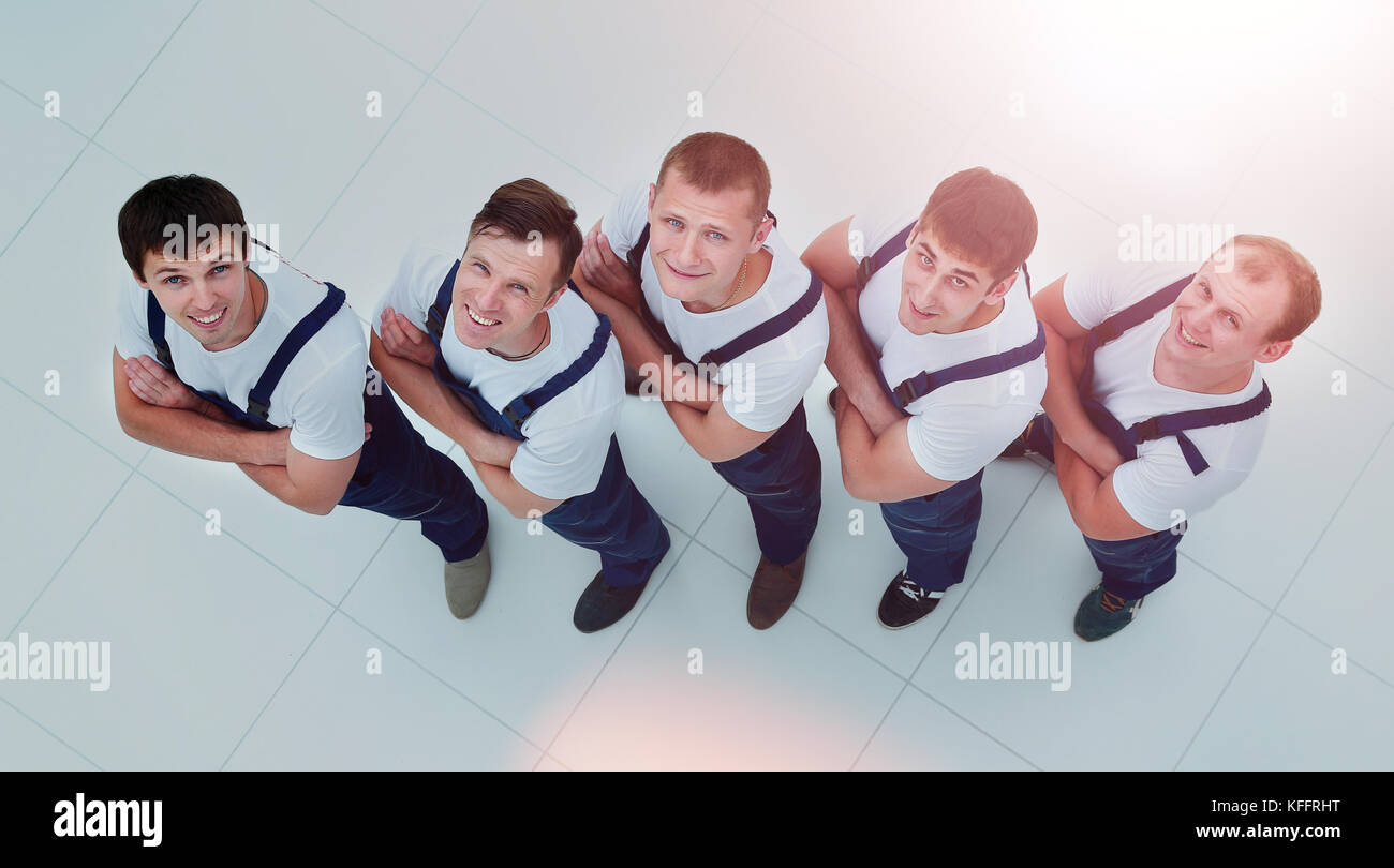 Group of professional industrial workers. top view Stock Photo - Alamy