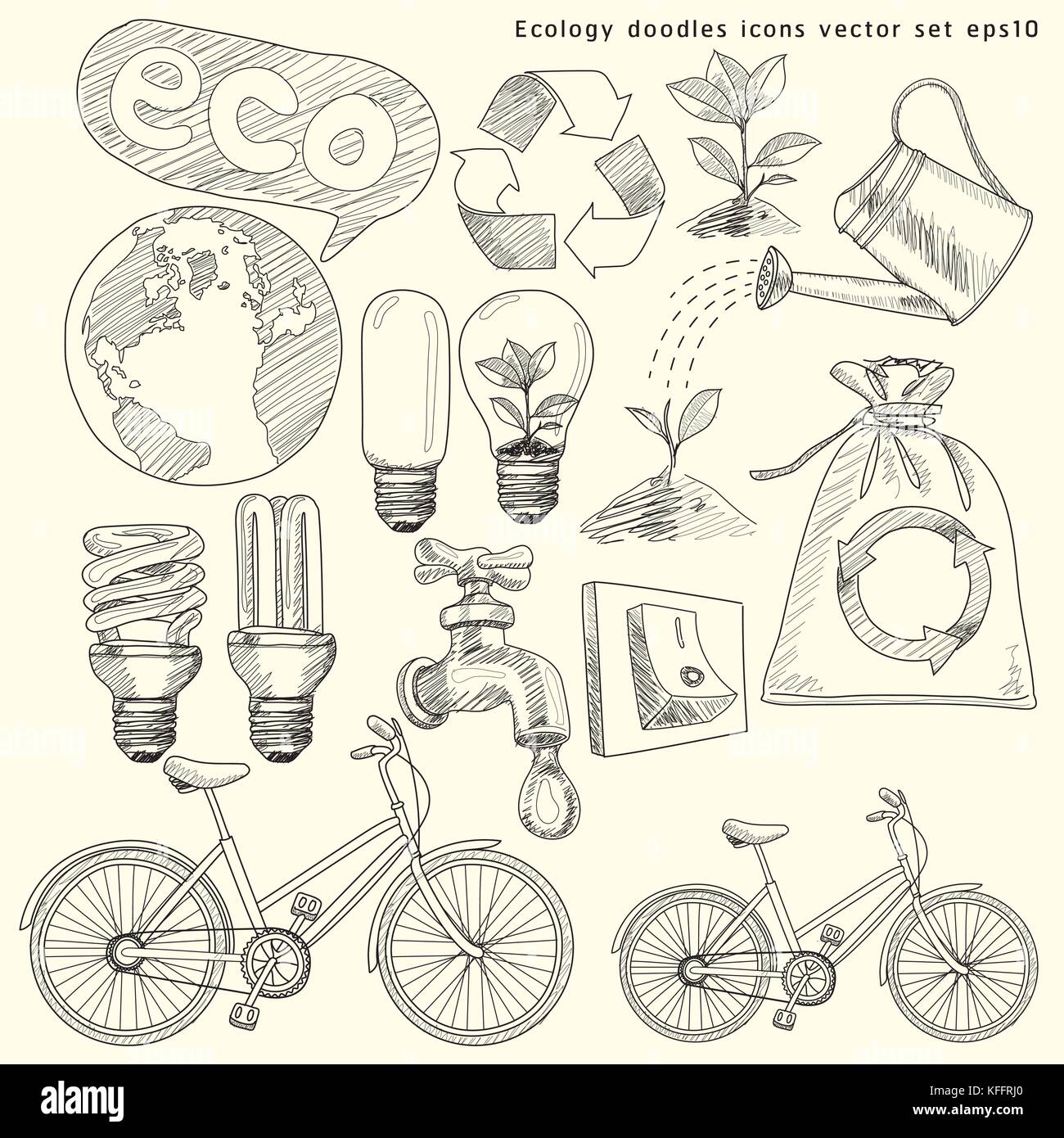 Ecology doodles icons vector set Stock Vector Image & Art - Alamy