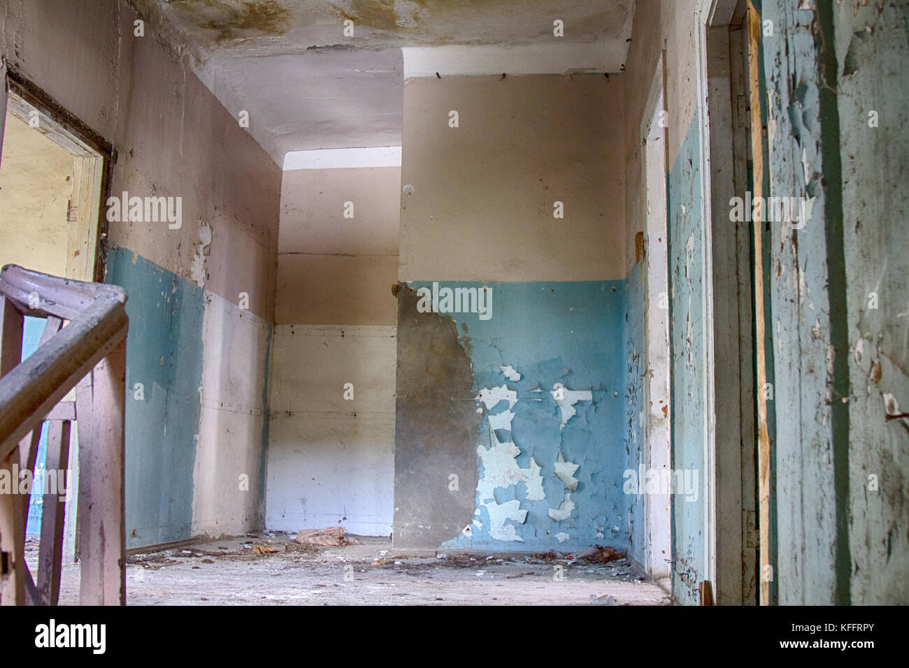 inside old ruined house. rooms and corridors in an abandoned building ...