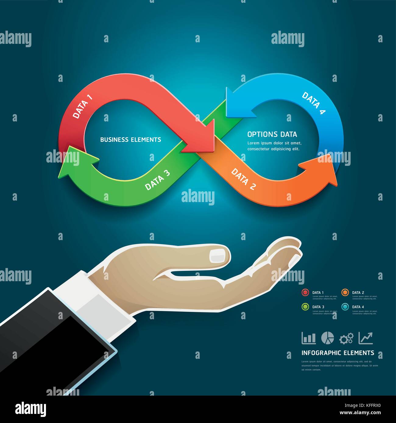 Businessman hand with business strategy diagram options in Infinity ...
