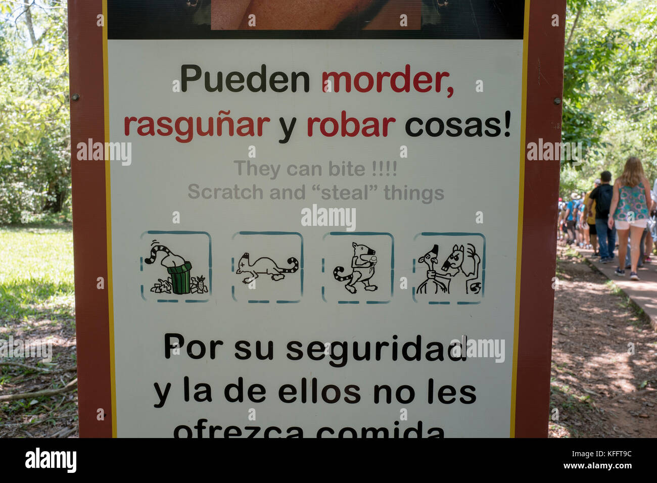 Coati warning sign at Iguazu Falls, Argentina Stock Photo - Alamy