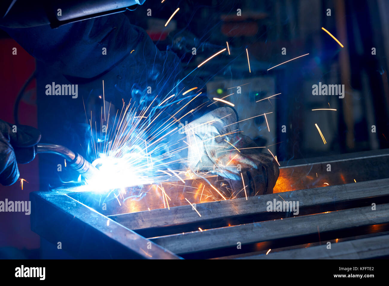 Metal Construction, Welder Welding in Fctory Stock Photo - Alamy