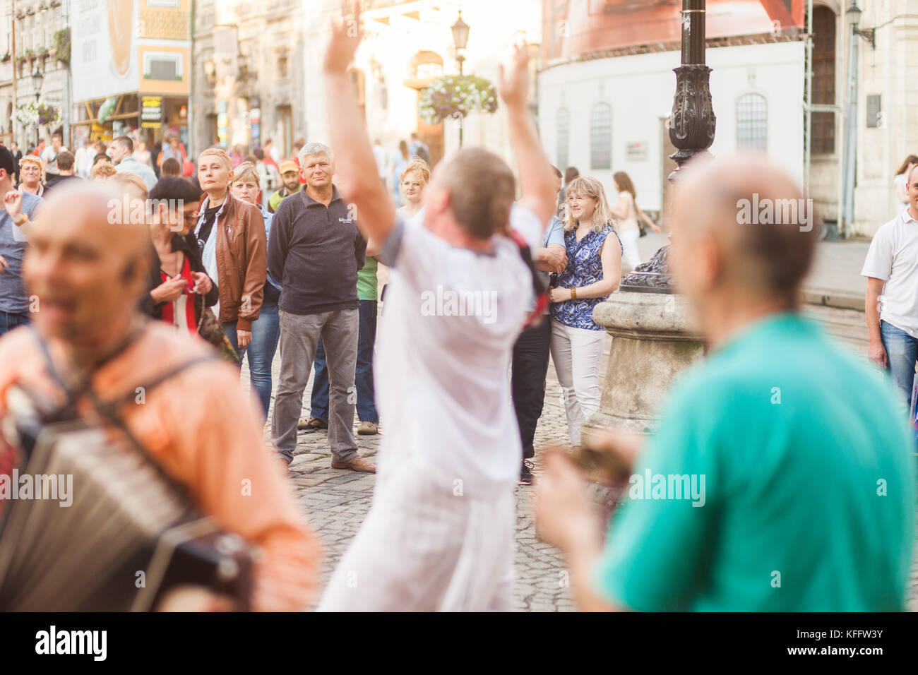 LVIV, UKRAINE - June 18: Hare Krishnas dance in Rynok (Market) Square ...