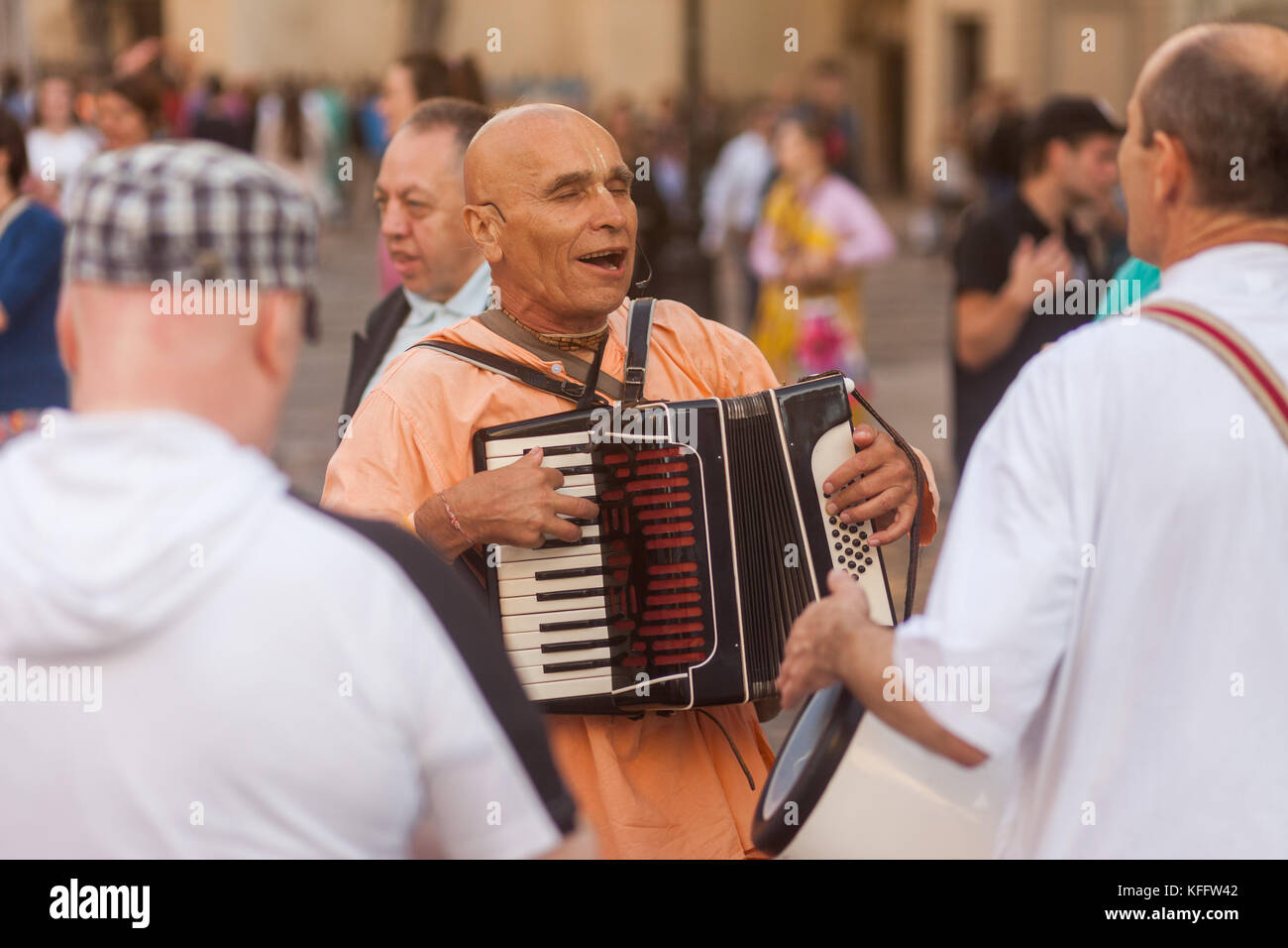 LVIV, UKRAINE - June 18: Hare Krishnas dance in Rynok (Market) Square ...