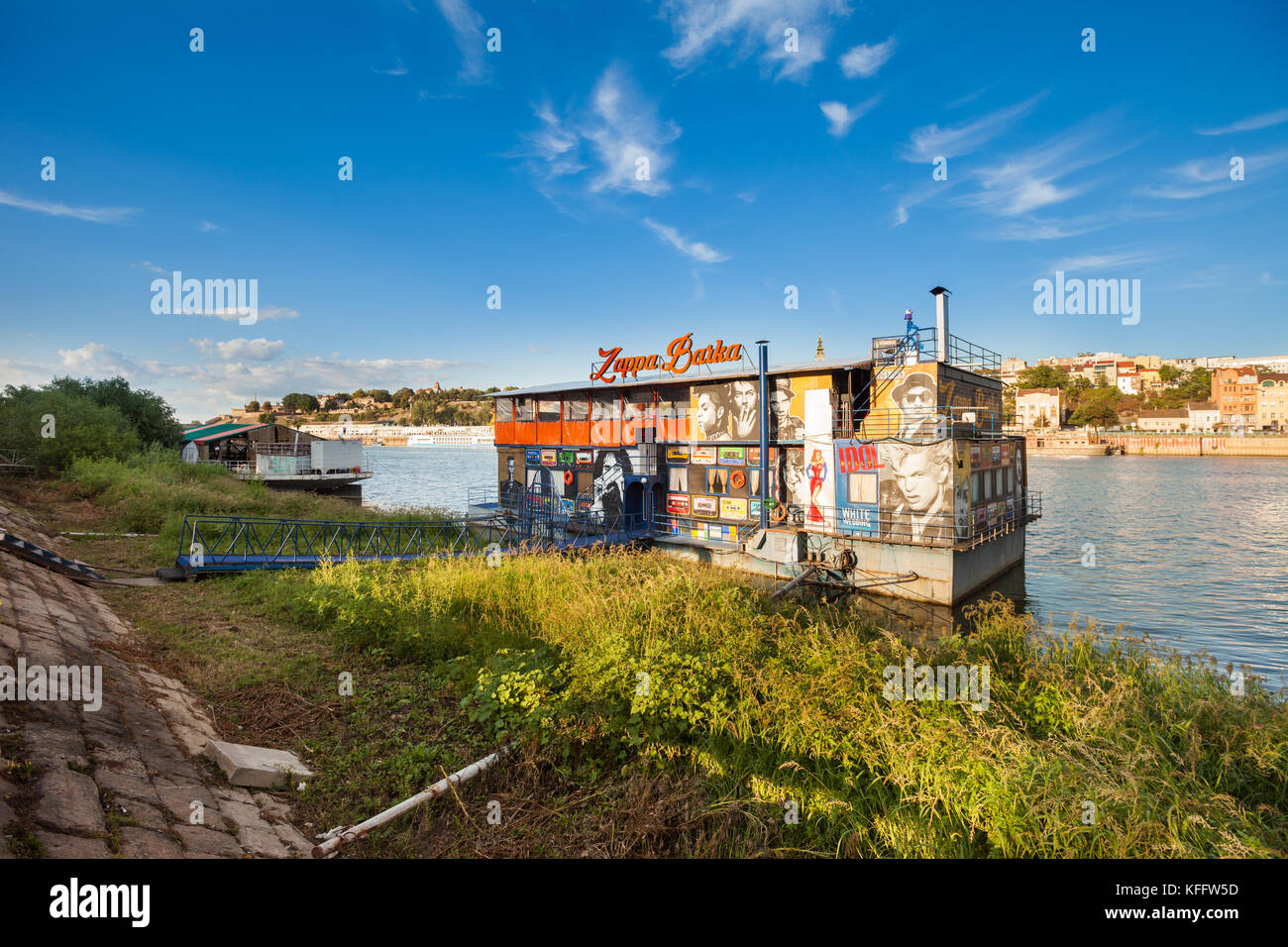 The Zappa Barka party barge (splav) lies moored on the Sava River ...