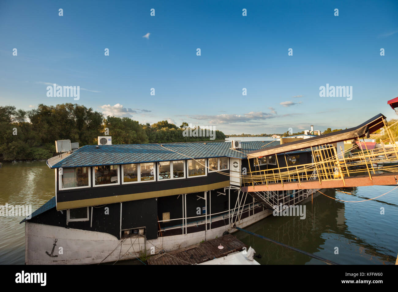 Splav (river barge) night clubs on the Sava, Belgrade, Serbia Stock ...