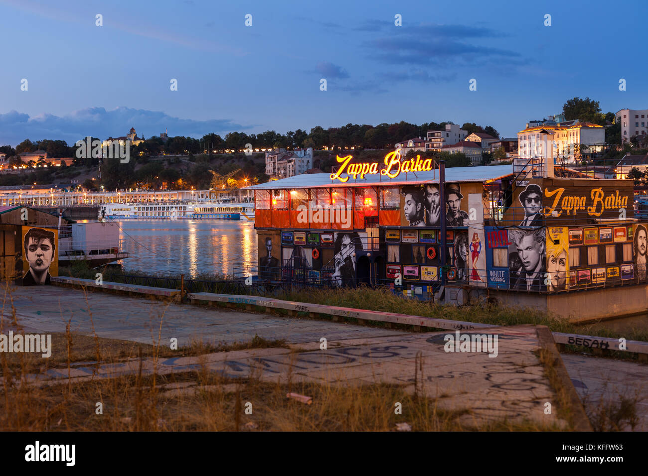 The Zappa Barka party barge (splav) lies moored on the Sava River ...