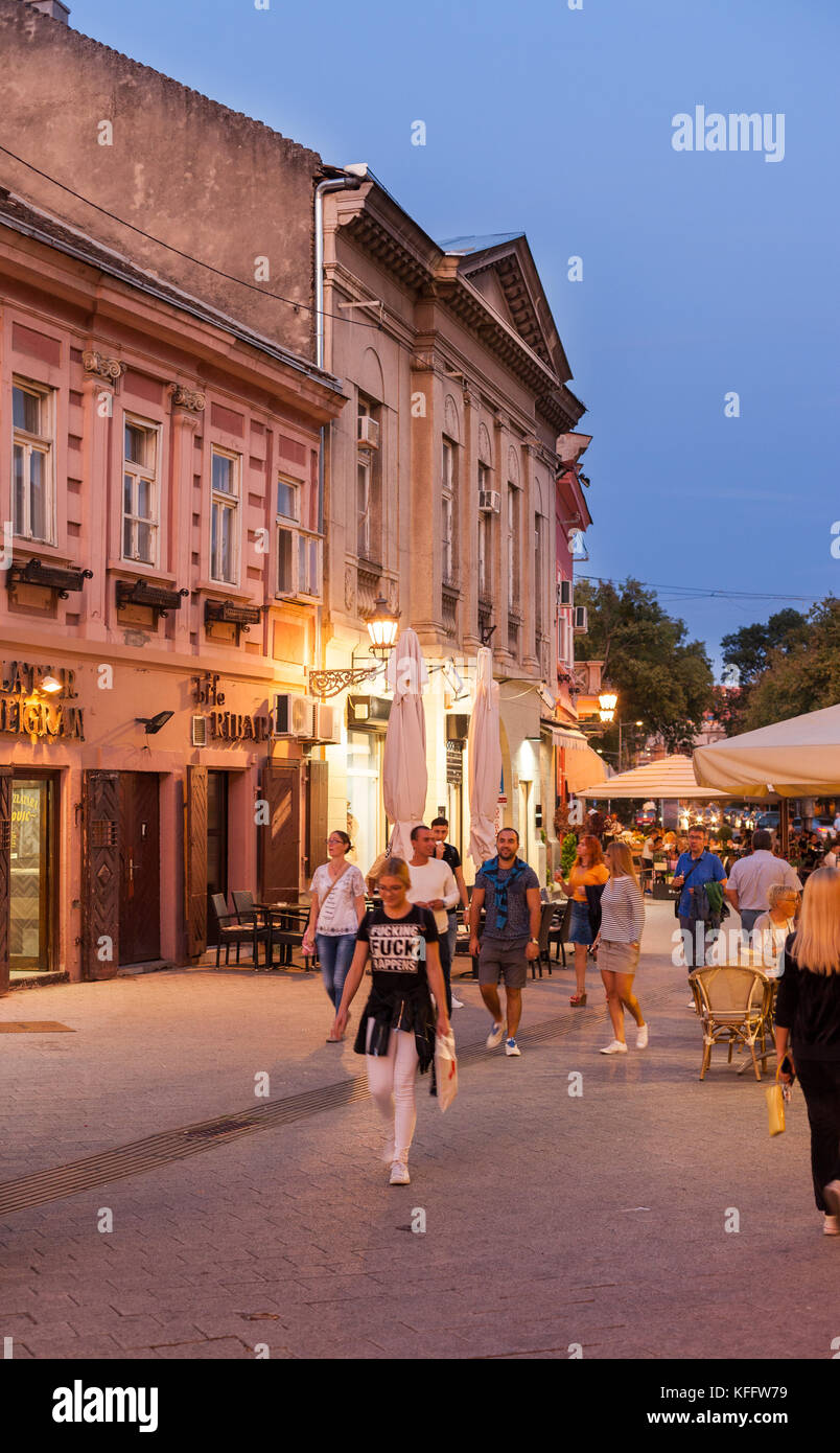 Boutiques and cafes on Dunavska Street, Novi Sad, Serbia Stock Photo ...