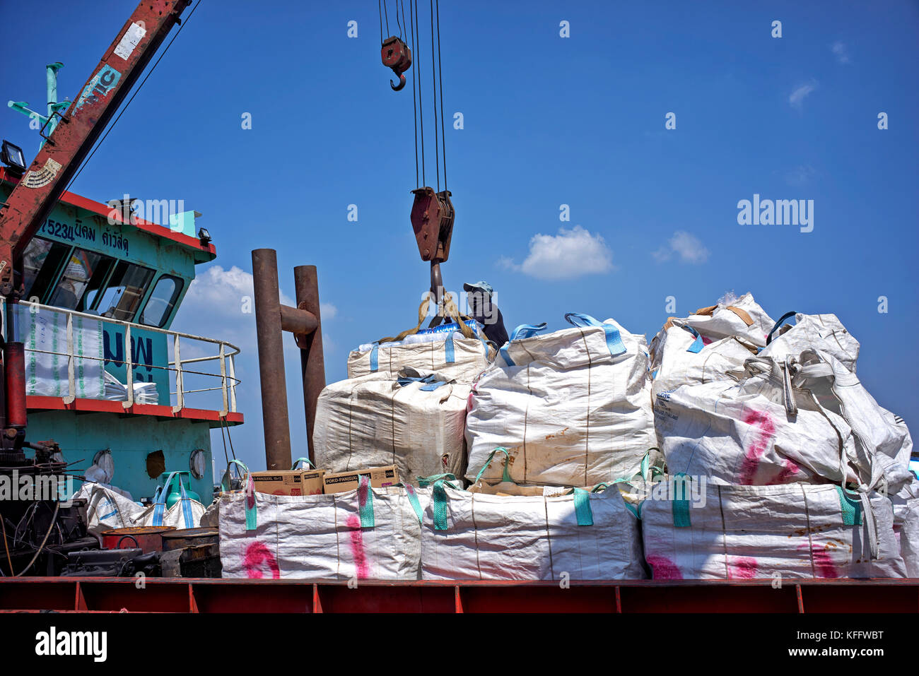 Crane boat loading and unloading area. Pattaya commercial shipping port ...