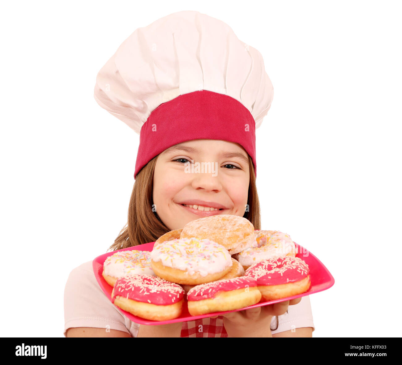 happy little girl cook with donuts fast food Stock Photo - Alamy