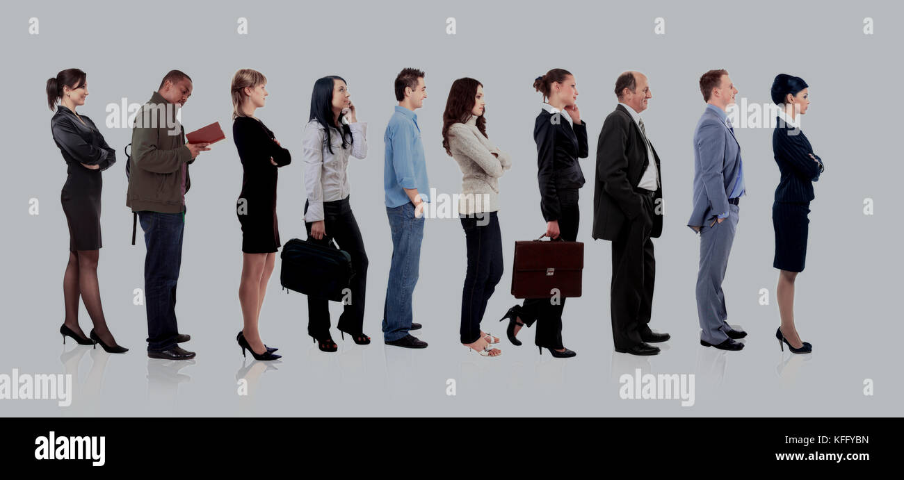 Profile of a business team in a single line against white background ...