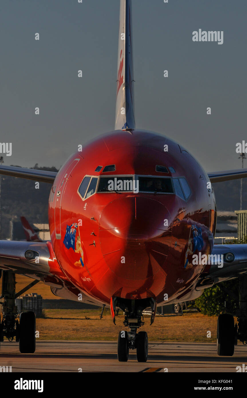Nose on frame of a commercial Virgin Blue Boeing 737 airliner ...