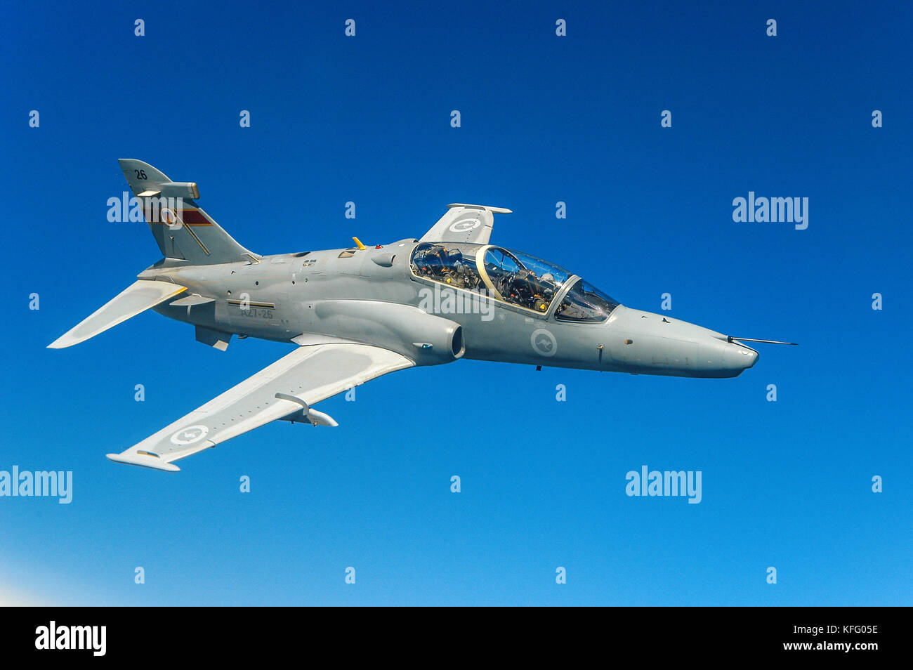 An air-to-air shot of a BAE Hawk jet trainer, from the Royal Australian ...