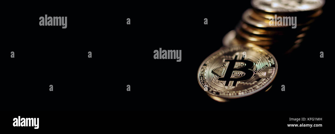 Bitcoin Banner Header. Gold Coin. Cryptocurrency with space for your ...