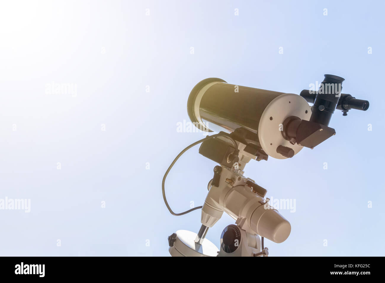 Solar eclipse observing with telescope. Telescope with solar filter ...