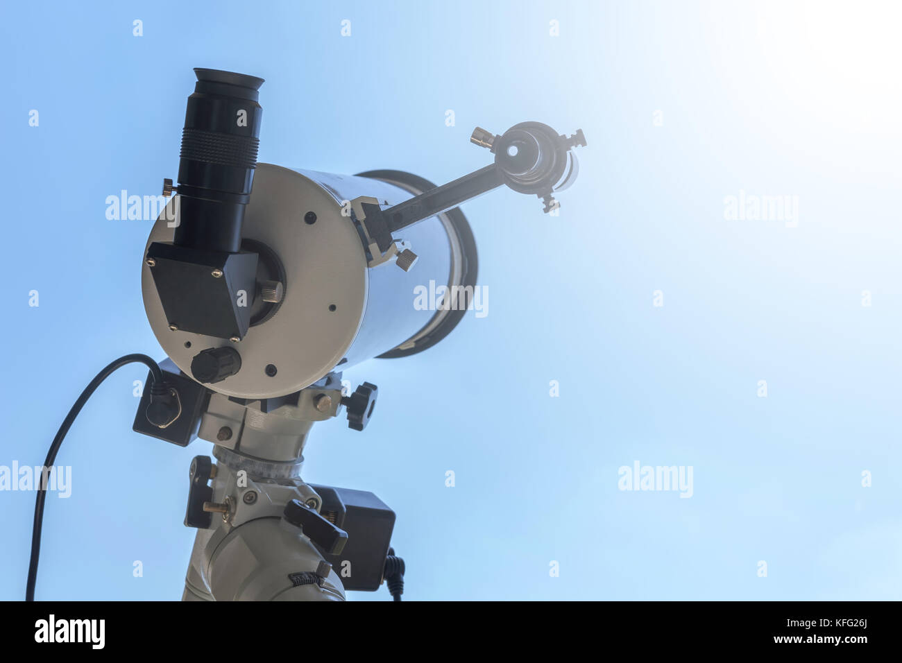 Solar eclipse observing with telescope. Telescope with solar filter ...